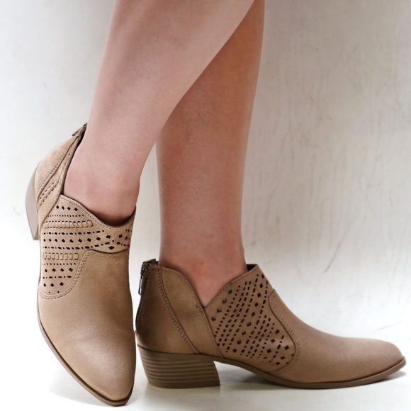 Shoes | Taupe V Cutout Braided Ankle Booties Western Boots | Poshmark
